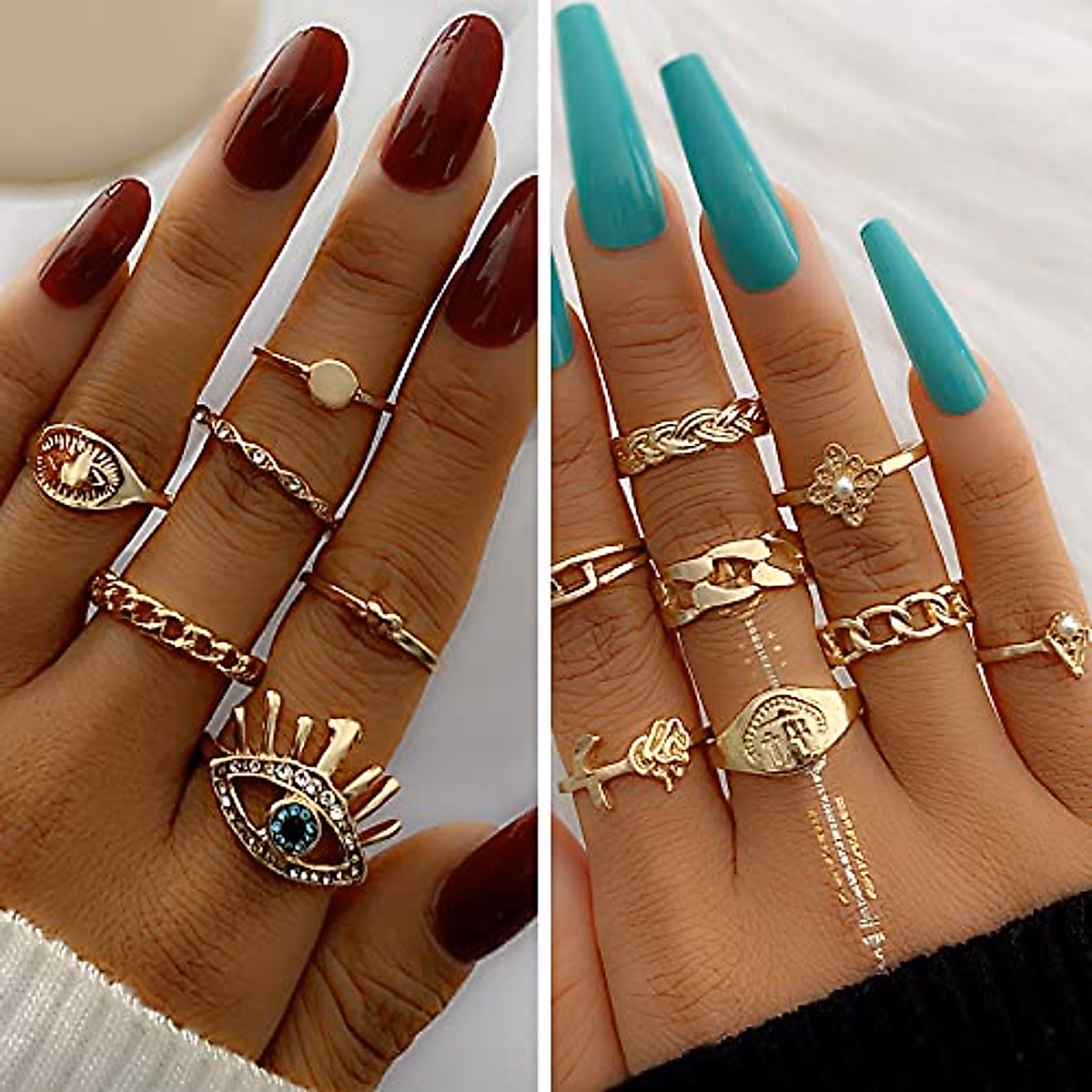 IFKM 36 PCS Gold Plated Jewelry Set with 4 PCS Necklace, 11 PCS Bracelet, 7 PCS Ear Cuffs Earring, 14 Pcs Knuckle Rings for Women Girls Valentine Anniversary Birthday Friendship Gift