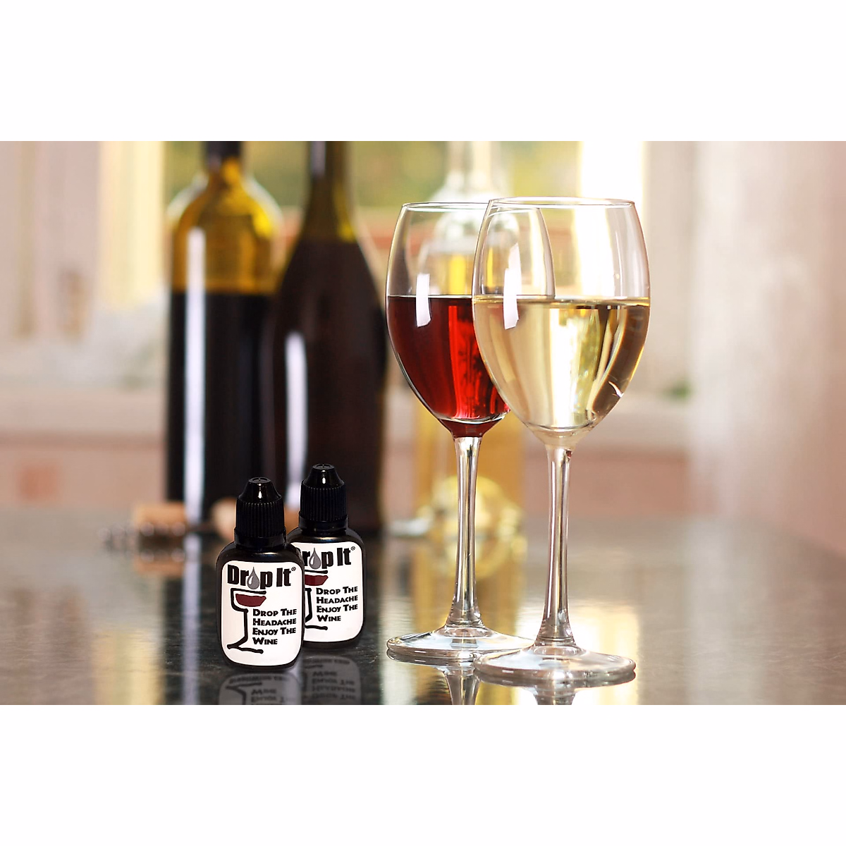 The Original Drop It Wine Drops, 4pk- USA Made Wine Drops That Naturally Reduce Both Wine Sulfites and Tannins- Can Eliminate Wine Headaches, Wine Allergies and Histamines- A Wine Wand Alternative