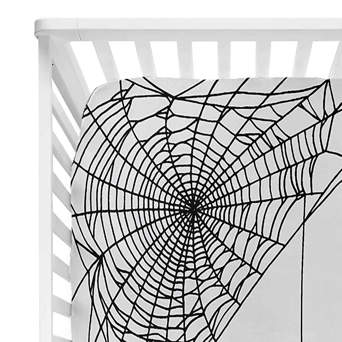 Spider Web Fitted Crib Sheet,Corner Cobweb with a Hanging Insect Hand Drawn Style Gothic Design with Flies Microfiber Silky Soft Toddler Mattress Sheet Fitted,28"x 52"x 8'',Baby Sheet for Boys Girls