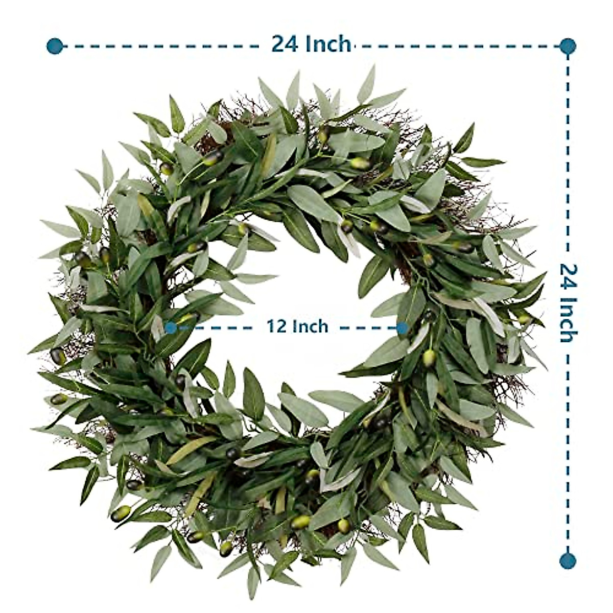 SOFTFLAME 24 inch Artificial Wreath Green Leaves Wreath Olive Branch Greenery Wreath, Perfect for Home Office Indoor Decoration