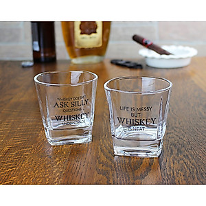Lillian Rose Set of 2 Whiskey Low Ball Glasses with Funny Sayings, Black
