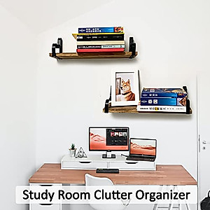 trlry Floating Shelf Rustic Wood for Wall/Office/Books, Set of 2, Hanging Shelves for Living Room/Bathroom/Bedroom/Bedroom, Shelving Wall Mounted, Display Shelves,Wall Bookshelf for Kids