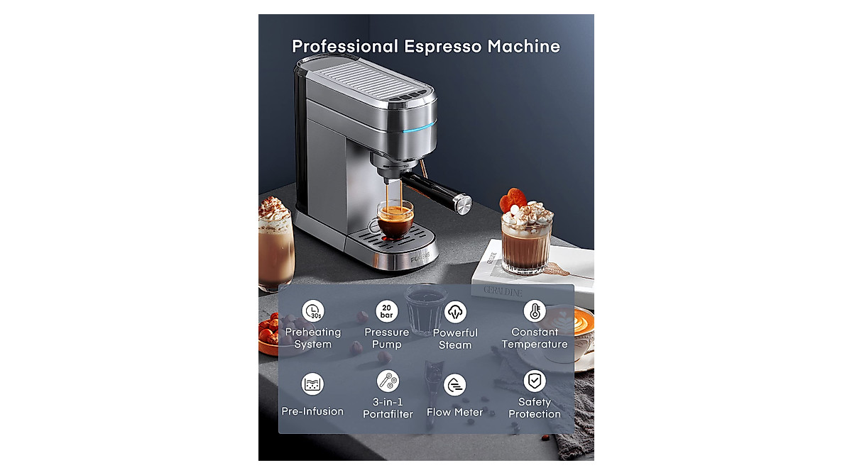FOHERE Espresso Machine 20 Bar Professional Coffee Maker with Milk Frother