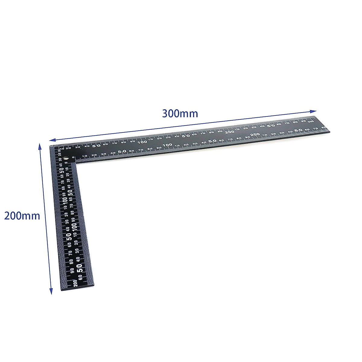Meprotal Stainless Steel 90 Degree Angle Measuring Square Ruler L-Shaped Woodworking Measuring Wood Tool 150×300mm (Black)