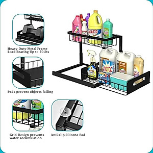 EFLALYHG Sink Organizer with Sliding Bottom Design Kitchen Organizer, Double Under Sink Bathroom Organizer, 2 Tier Pull Out Sliding Cabinet Organizer