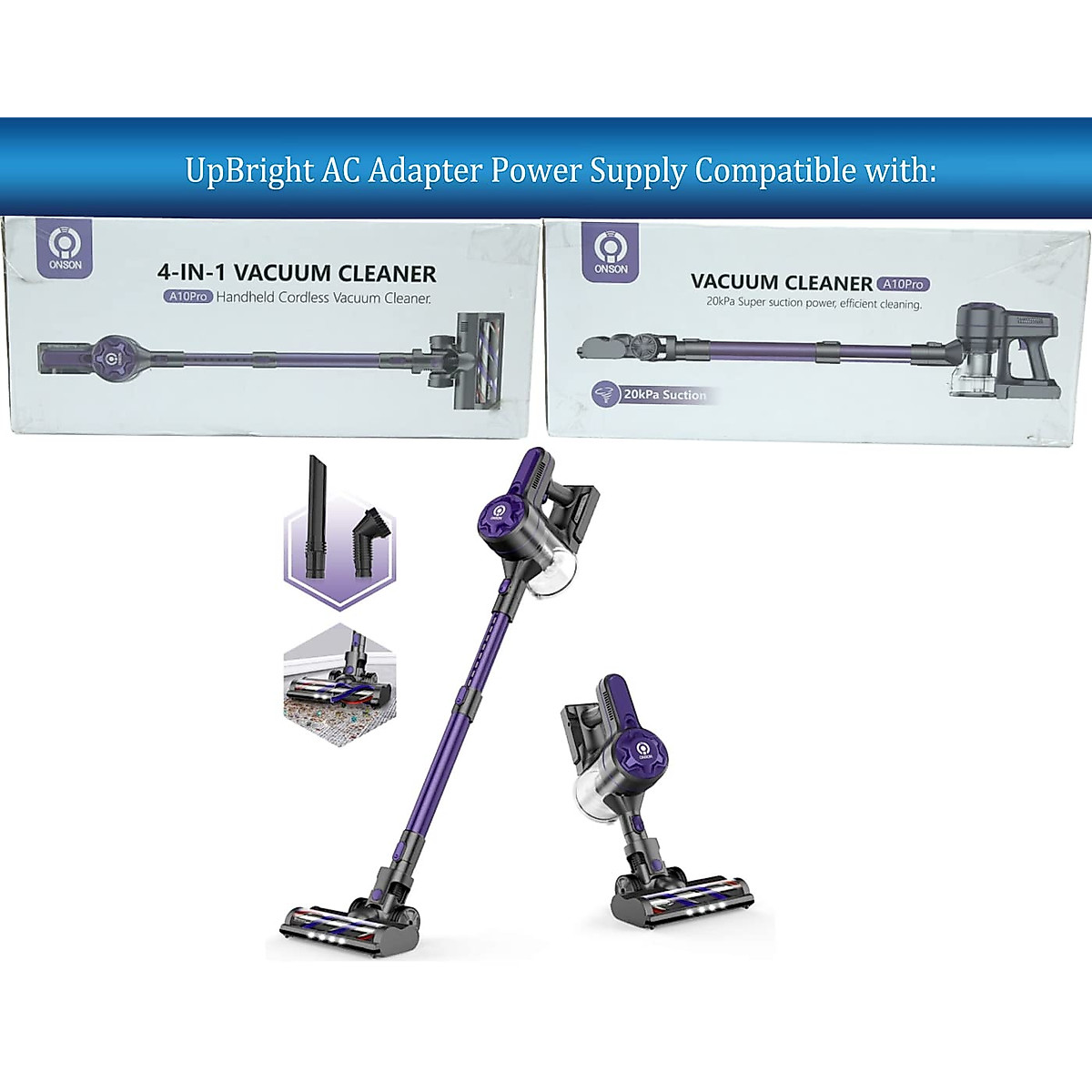 UpBright 26V AC/DC Adapter Compatible with Onson Model A10Pro A10PR A10 Pro 22.2V 2200mAh 22.2VDC Li-ion Battery 250W 20kPa Handheld Stick Cordless Vacuum Cleaner 26VDC 0.5A 500mA Power Supply Charger