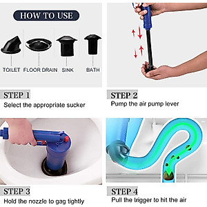 HeaBoom Plunger, Air Drain Blaster, Pressure Pump Cleaner, High Pressure Plunger Opener Cleaner Pump for Bath Toilets, Shower, Bathroom, Sink, Bathtub, Kitchen Clogged Pipe, Blue 21S