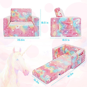 SLIGUY Toddler Couch, Toddler Chair, Fold Out Kids Sofa Chair, Toddler Convertible Sofa to Lounger Pull Out Couch, Glow in Dark Sofa Chair Birthday Gifts for Boys and Girls (Pink)