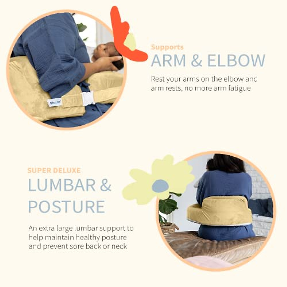 My Brest Friend Super Deluxe Nursing Pillow for Breastfeeding and Bottlefeeding with Lumbar Support, Convenient Pocket and Removable Slipcover, Gold