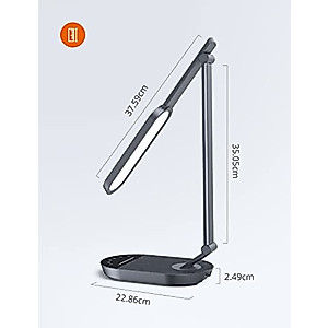 Metal LED Desk Lamp, Workbench Office Light with 5V/2A USB Port, Eye-Caring Architect Desk Lamps for Home Office, 5 Color Modes & 6 Brightness Levels, Touch Control (Light Grey)