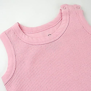 HonestBaby 2-Piece Organic Cotton Rib Romper W/Headband, Jungle Leaves Pink, 3-6 Months