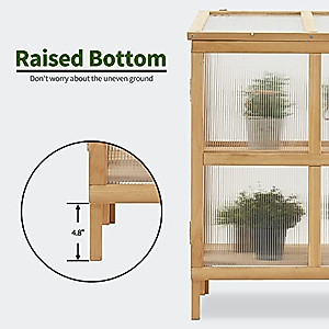 MCombo 2 Tier Foldable Cold Frame Greenhouse, Portable Wooden Greenhouse Garden Cold Frame Raised Planter Box with Shelves, 0122 (Natural)