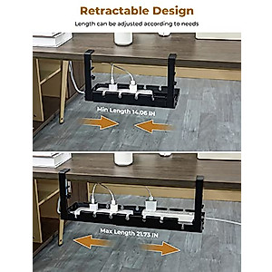 yamagahome Under Desk Cable Management Tray, 14"-21" Retractable Cord Organizer for Desk, No Drill Cable Tray Basket for Wire Management, Sturdy Metal Cable Management with Clamp for Home Office