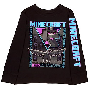 Minecraft Characters Boys Long Sleeve T-Shirt, 3-Pack Bundle Set for Kids and Toddlers (Size 7, Black/White/Royal)
