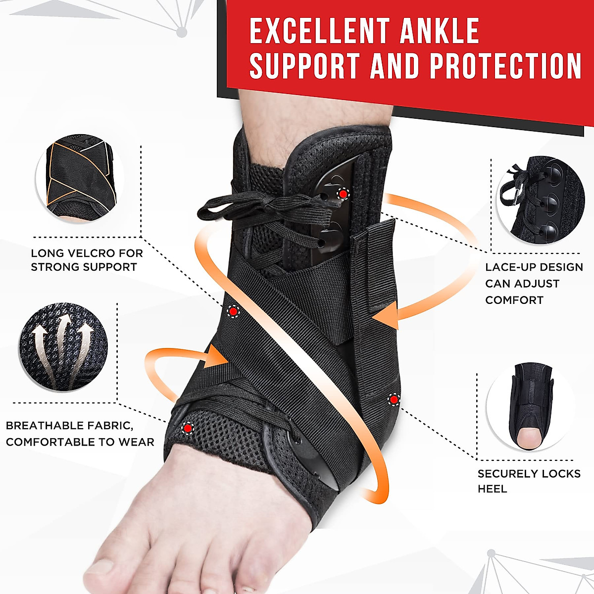 CURECARE Lace Up Ankle Brace for Women, New Upgraded Ankle Stabilizer Brace with Adjustable Ankle Wrap, Ankle Support for Men, Sprained Ankle, Injury Recovery, Achilles Tendonitis (Small)