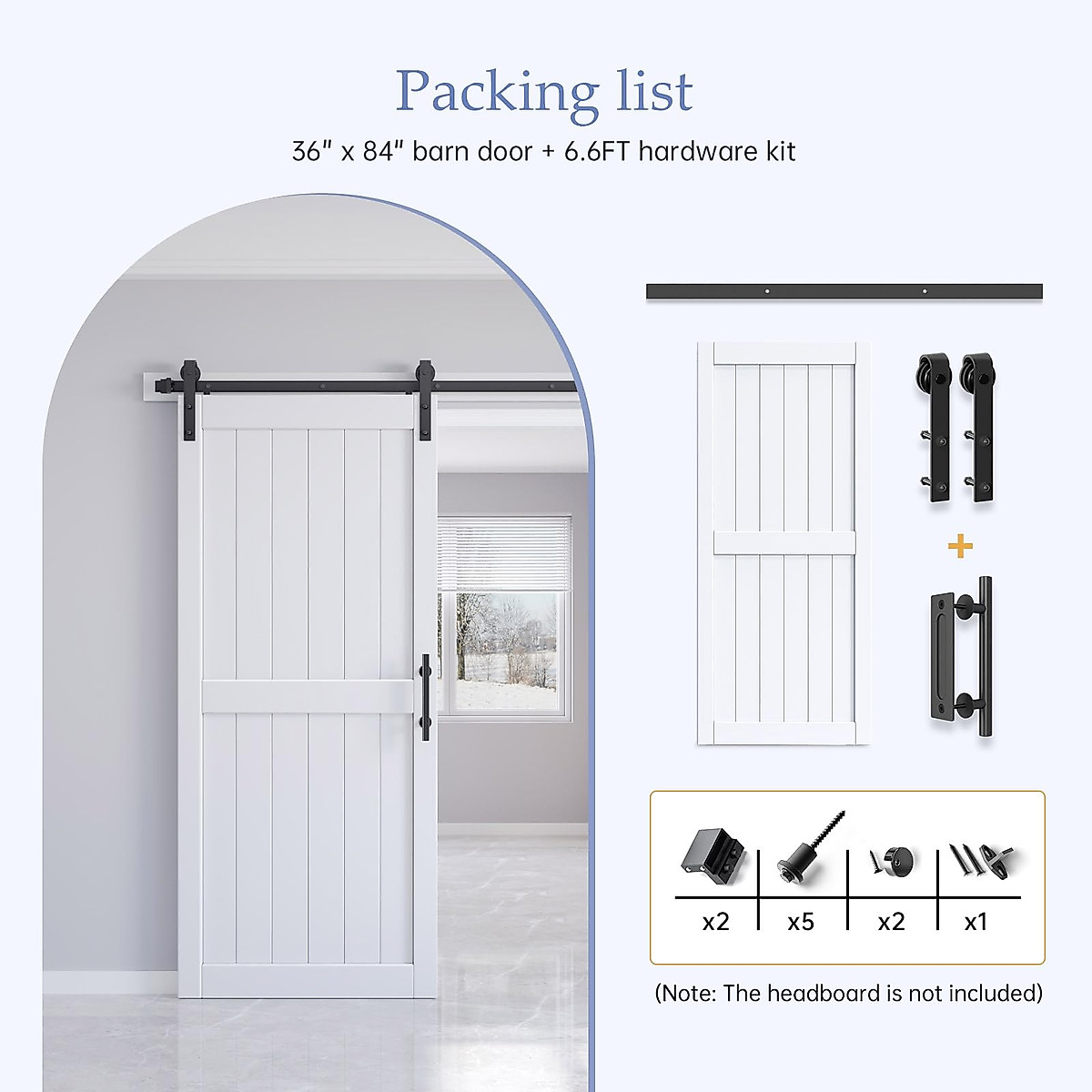 ROYMELO 36x84 Inch White Sliding Barn Door Slab and 6.6ft Hardware Kit Included, MDF Wood Panel Covered with Water-Proof Scratch-Proof PVC Surface, Easy to Clean, Simple DIY Assembly