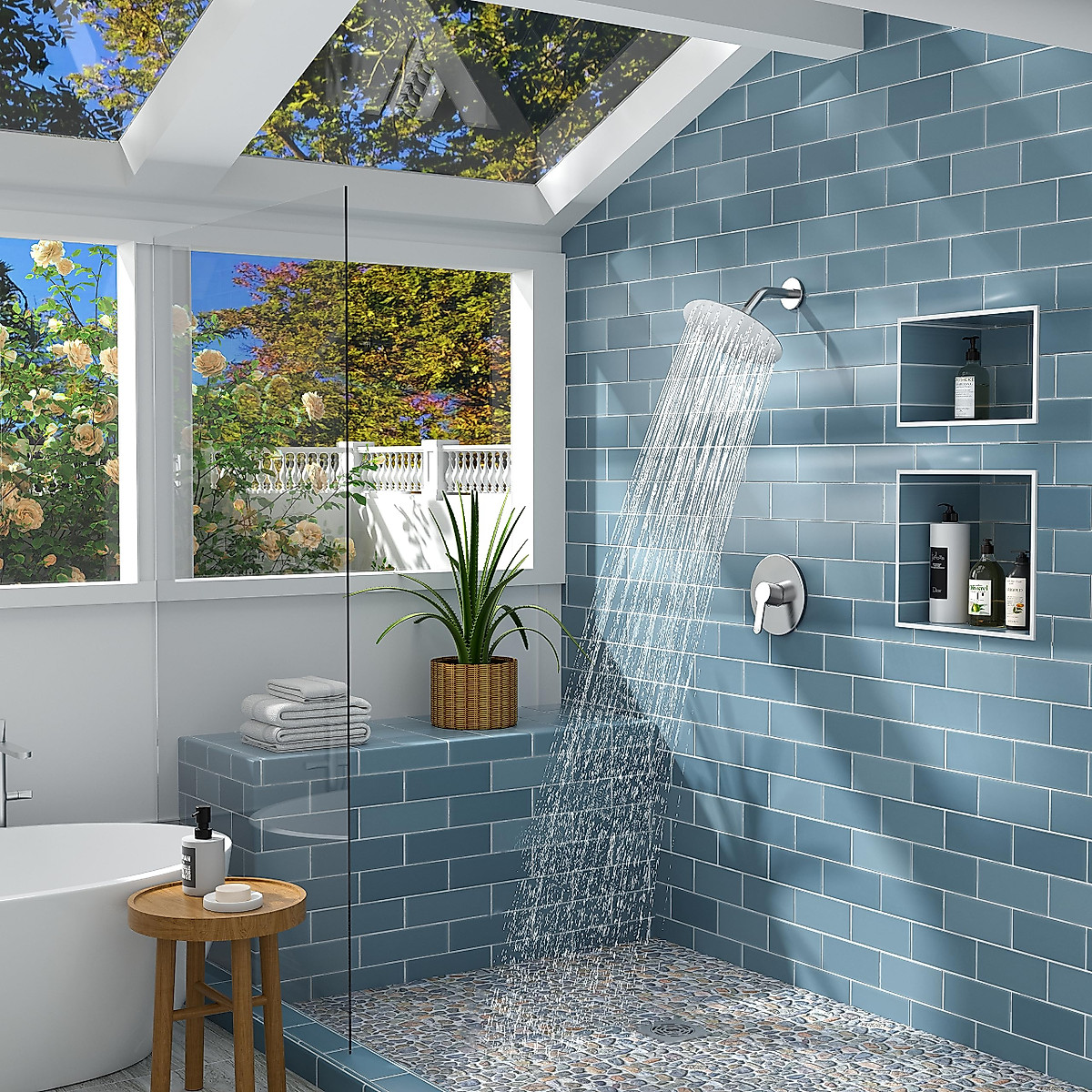 Holispa Shower Faucet, Brushed Nickel Shower Faucet Set with 8-Inch Rainfall Shower Head, Single-Handle Shower Trim Kit Included Shower Valve, Brushed Nickel