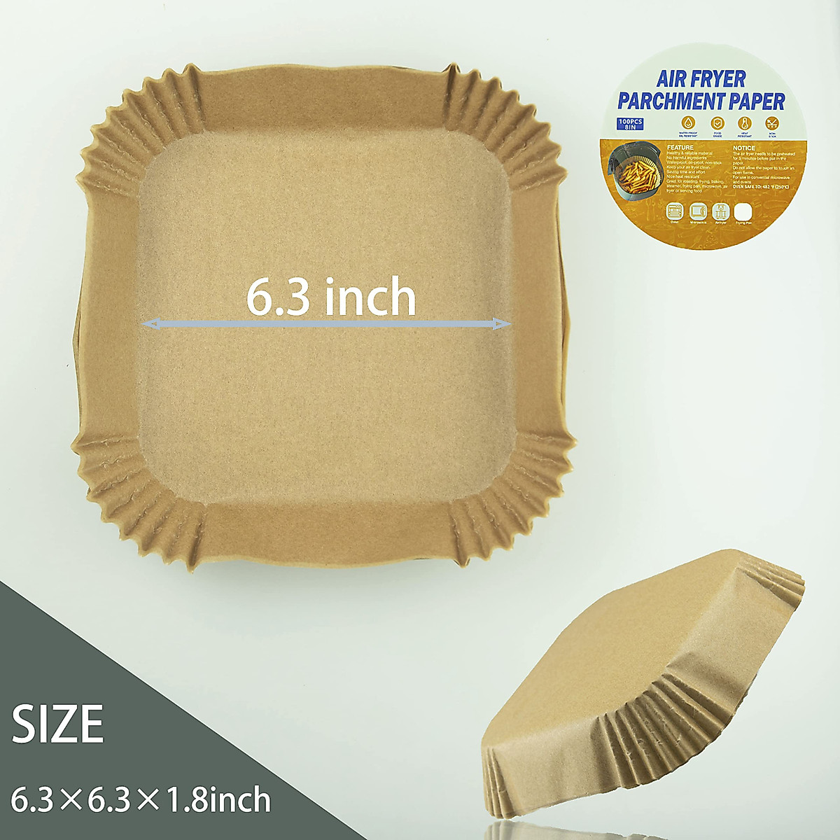 Air Fryer Disposable Paper Liner Air Fryer Parchment Paper Non-stick Parchment Paper for Frying, Baking, Cooking, Roasting and Microwave - Unbleached, Oil-proof(50PCS/6.3'')