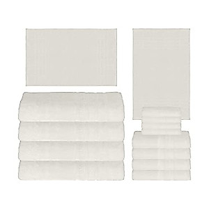 Mosobam Hotel Luxury Bamboo Viscose-Cotton, 14pc Deluxe XL Bath Bundle 1000 GSM XL Bath Mats 28X44 and 700 GSM Bath Towels at 35X70 16X30 and 13X13, White