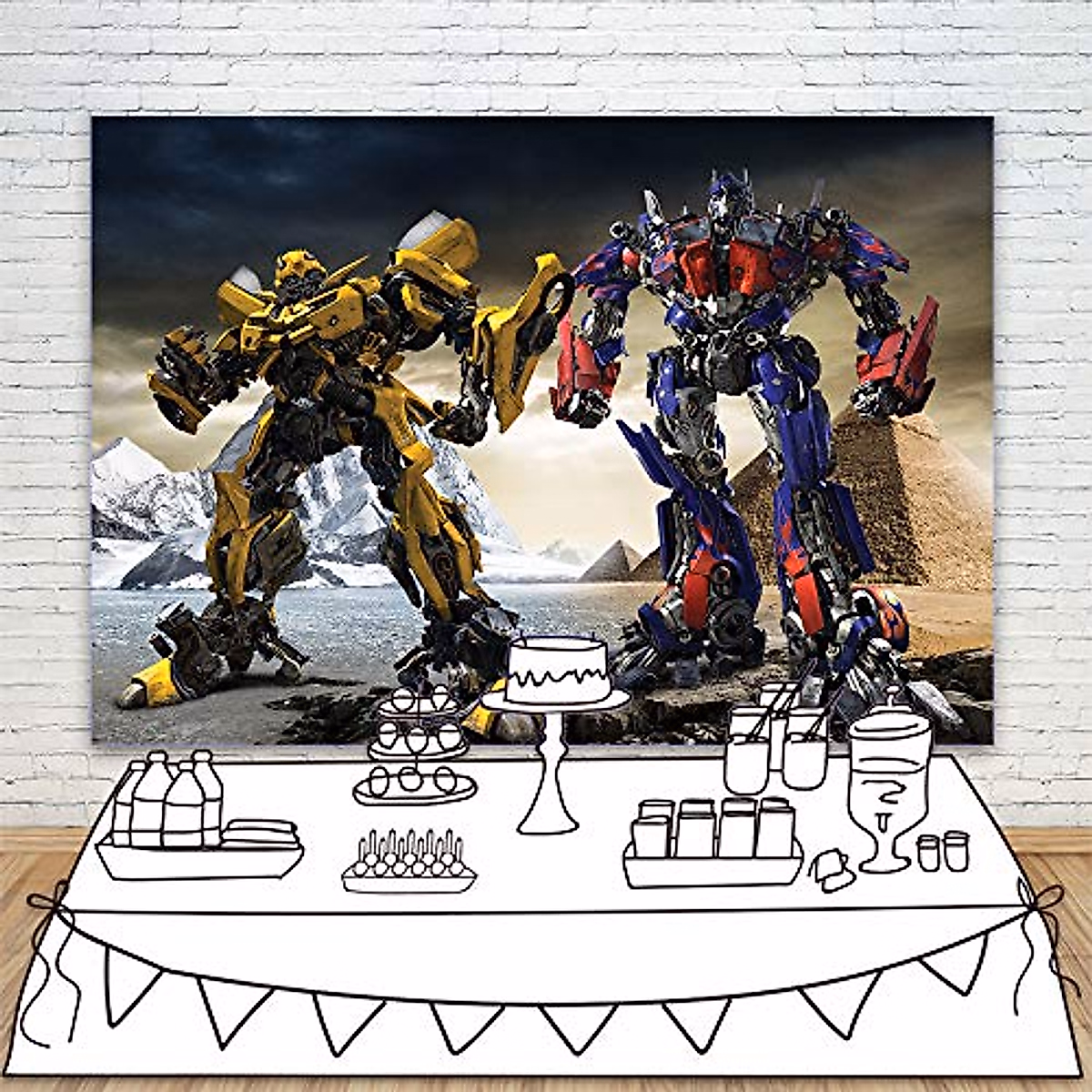 Transformers Birthday Party Backdrop Decoration 7x5ft Egypt and Ice Mountain Photo Background for Kids Vinyl Photo Backgrounds Prop