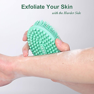 HEETA 2 Pack Body Brush for Wet Dry Brushing, Silicone Body Scrubber for Gentle Exfoliating on Softer Glowing Skin, Massage with Silicone Loofah Bath Brush, Shower Brush for Women Men (Pink & Green)