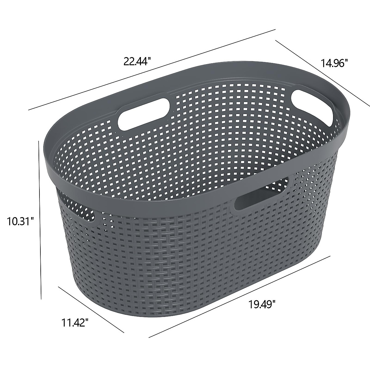 Dehouse 40 L Large Plastic Laundry Basket with Handles, 4 Pack Plastic Clothes Laundry Basket, 22.44" L x 14.96" W x 10.31" H, Gray