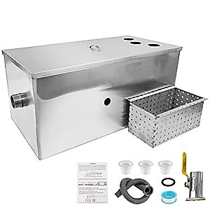 Ganggend Upgraded Commercial Grease Trap, 10LBS Grease Interceptor Trap, 5GPM Stainless Steel Grease Trap Interceptor Set with Removable Baffles for Restaurant, Canteen, Kitchen Wastewater