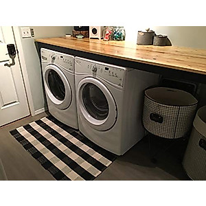 USTIDE Buffalo Check Rug 23.6''x51''Cotton Black and White Plaid Rugs Washable Hand-Woven Checked Doormat Retro Farmhouse Rug