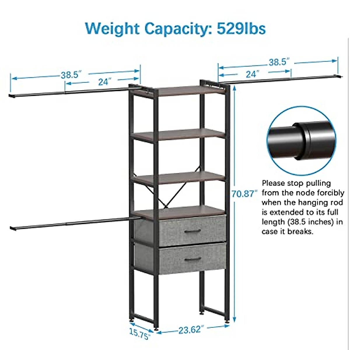 Timate P8 Walk in Closet Organizer System Kit Metal Closet System with Expandable Hanging Rod Custom Adjustable Closet Shelves for Bedroom, 6 to 8.4 FT Storage Rack, Built in Closet Shelving, Black