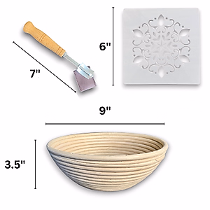 Banneton Bread Proofing Basket Set with Bread Stencils - Sourdough Proofing Baskets for Bread Baking Kit - Sourdough Bread Baking Supplies - Sourdough Proofing Basket Bread Making Kit with Accessories