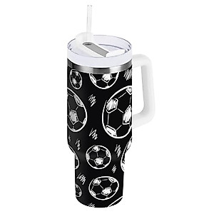 ARGTILDN 30 oz Tumbler Football Doodle Insulated Travel Mug with Handle and Straw Lid Stainless Steel Vacuum Coffee Cup Tea Beverage Container Water Bottles for Car Sports office