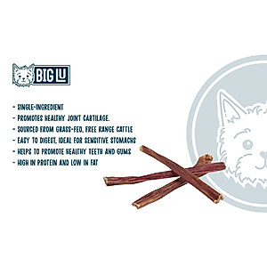 Big Lu - Jerky Gullet Stick Dog Chews, Premium 100% Beef, All-Natural Dog Treats, Rich in Glucosamine and Chondroitin for Joint Health, 6-Inch Sticks (12 Sticks)