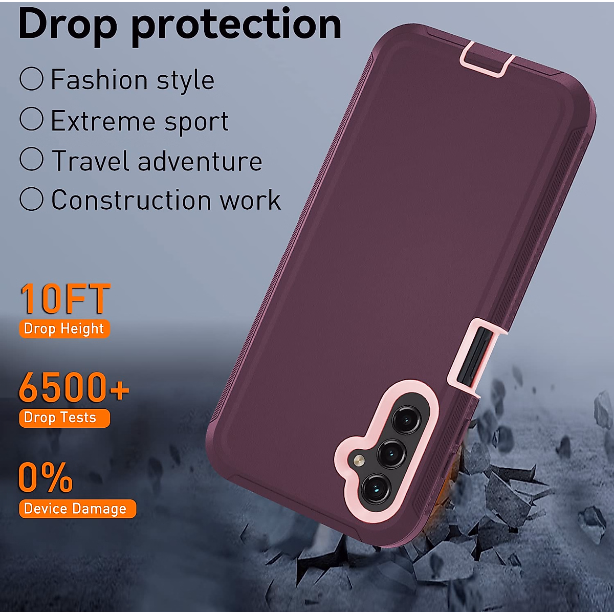 Nofnus for Samsung Galaxy A14 5G case,A14 5G Heavy Duty case,[Military Grade Protective ][Shockproof] [Dropproof] [Dust-Proof], ONLY Fit Galaxy A14 5G Phone (WineRed/Pink)