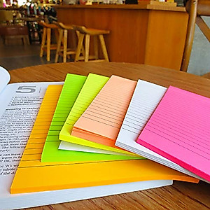 Creatiburg Big Sticky Notes Lined 6x8 inches 50 Sheets/Pad 6 Pads/Pack Large Self-Stick Note Pads with Lines, 6 Bright Colors Easy Post Individually Wrapped, Office Supplies School Gift Set