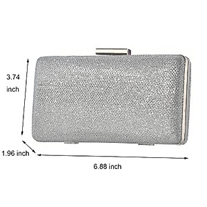 Evening Clutch Bag with Sparkling Glitter for Formal Wedding Graduation Party Elegant Crossbody Shoulder Handbag (Silver)
