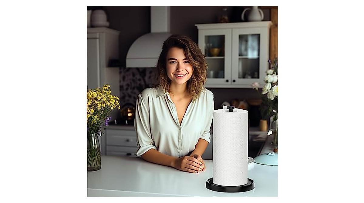 Swaitee Black Paper Towel Holder with One-Hand Tear Design