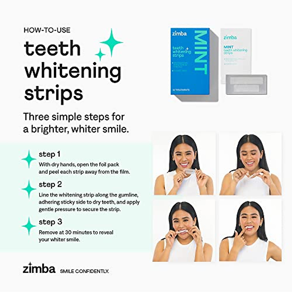 Zimba Teeth Whitening Strips for Teeth Sensitive White Strips for Teeth Whitening Hydrogen Peroxide Teeth Whitener Stain Remover 28 White Strips Included Per Pack, 2 Pack (14 Day Treatment), Coconut