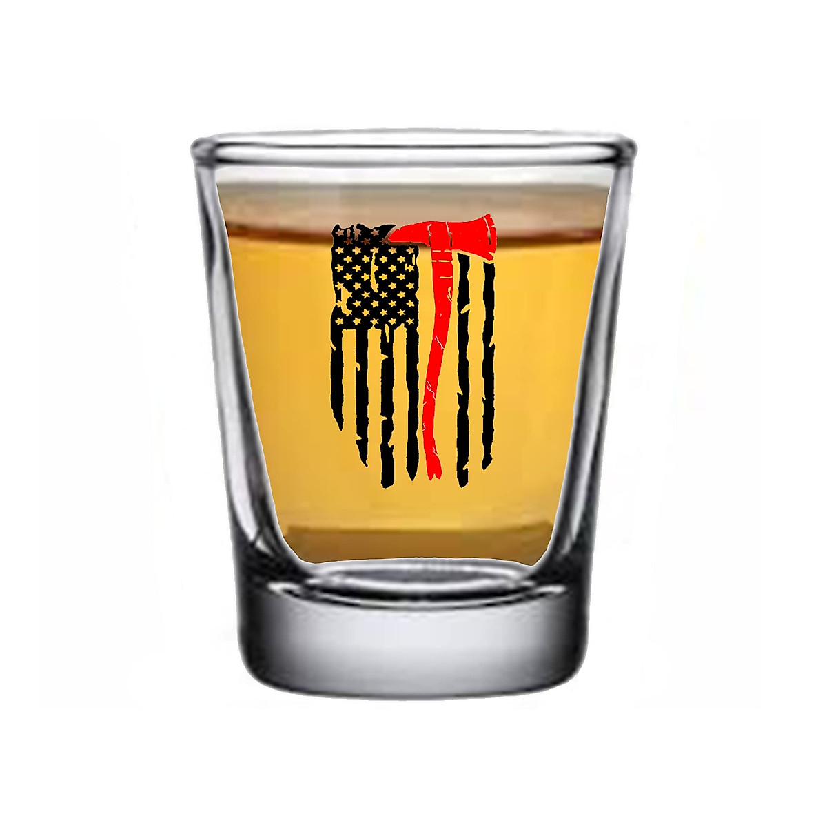 Rogue River Tactical Tattered Wavy Distressed Thin Red Line Flag Ax Axe Shot Glass Gift For Fire Fighter Firefighter FD Fire Department