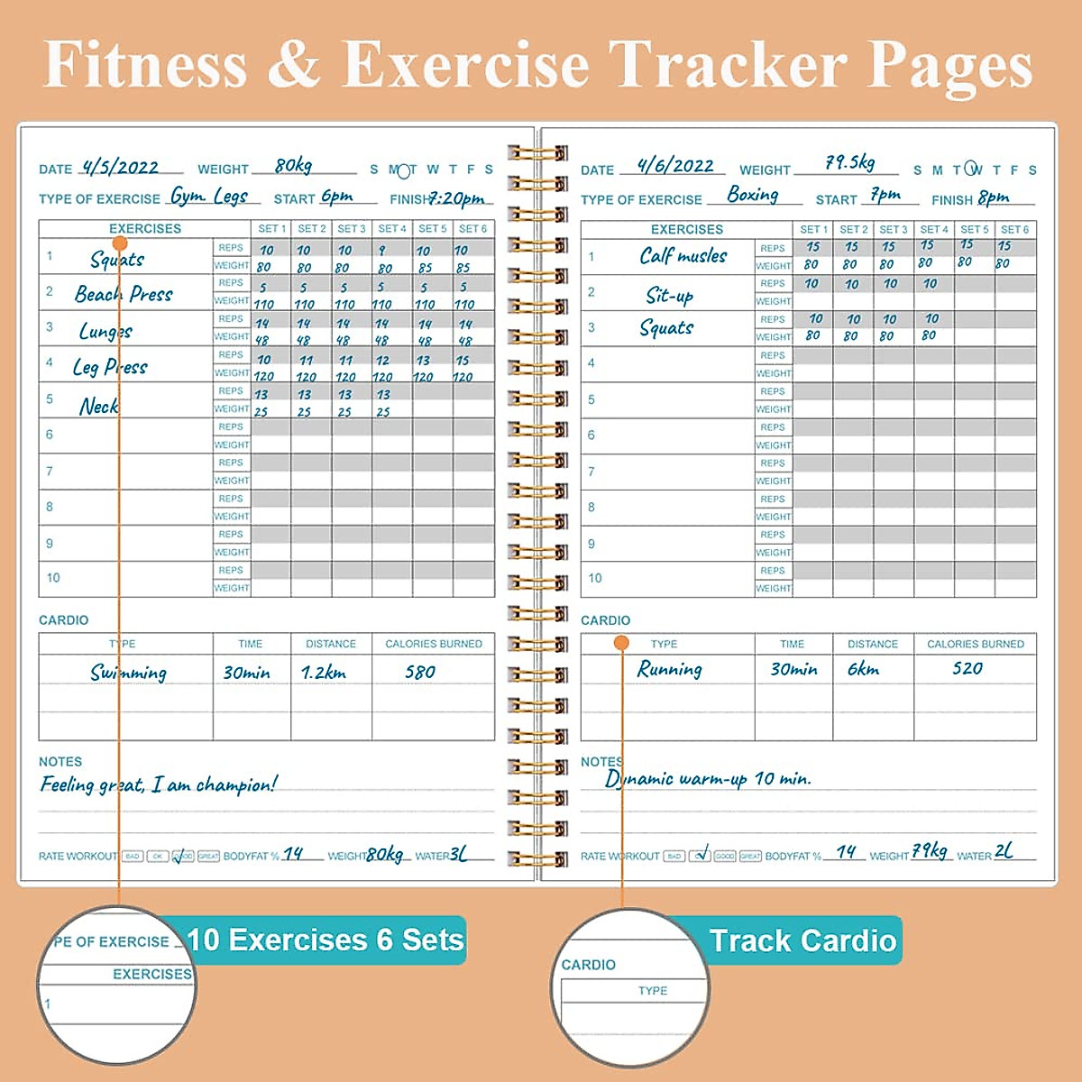 Simplified Fitness Journal for Women & Men,A5 Workout Journal/Planner Daily Exercise Log Book to Weight Loss, Gym, Muscle Gain, Bodybuilding Progress, 5.8"x8.3", Pink Flower