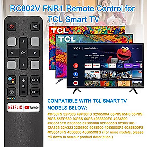 RC802V FNR1 Voice Remote Control for TCL All Android 4K UHD Smart Televisions TVs Replacement with Netflix and YouTube Keys