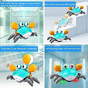 Plnmlls Crawling Crab Baby Toy，Tummy Time Baby Toys with Music and LED Light Will Automatically Avoid Obstacles, Build in Rechargeable Battery for Toddler Interactive Development Toy