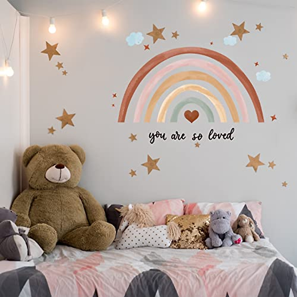 Rainbows Wall Decal, Boho Rainbow Stickers Large Rainbow Wall Decor Peel and Stick Wallpaper for Girl Bedroom Baby Shower Nursery Kid Playroom Classroom Decor You are So Loved 30 x 14 inches (Boho)