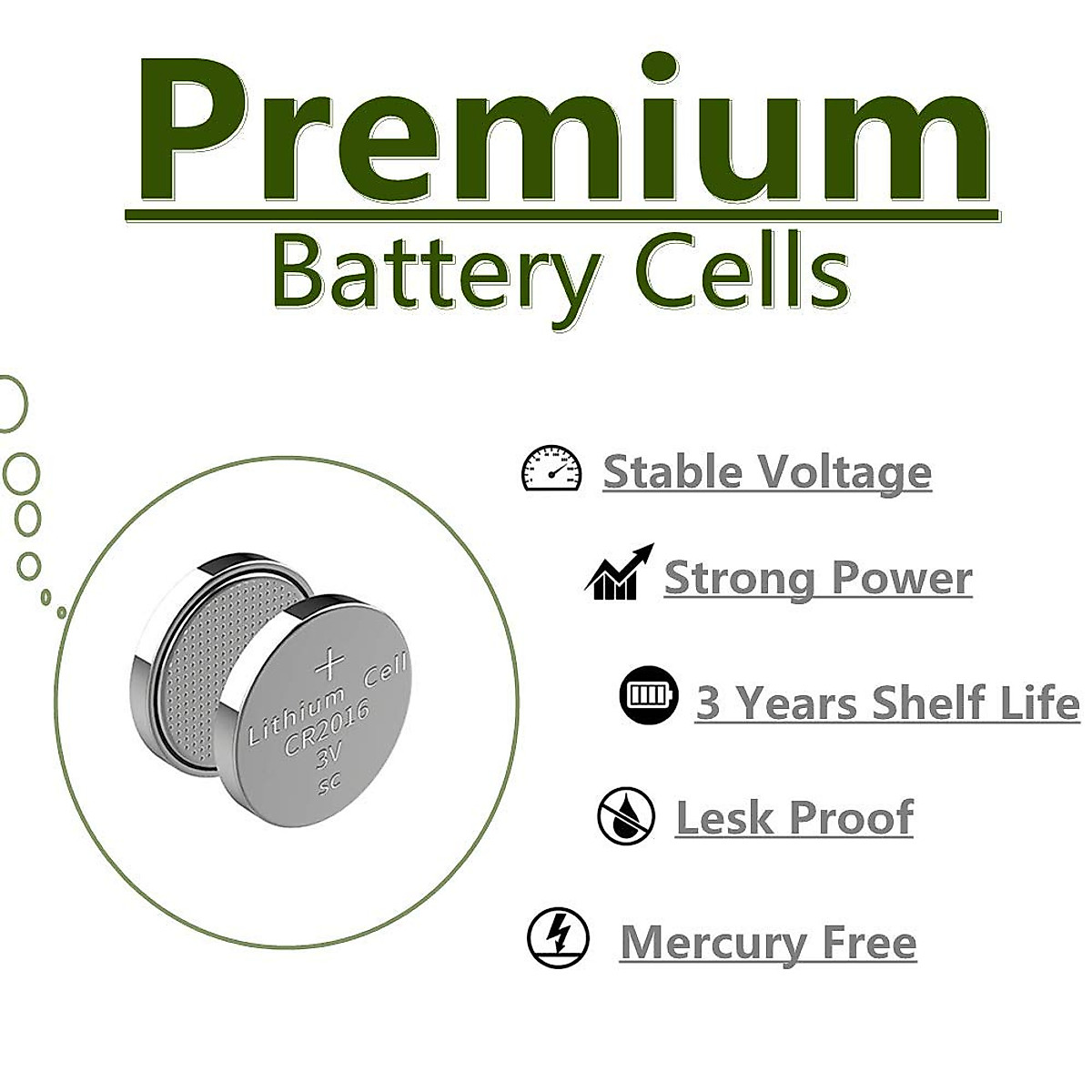 KaPonsec 3 Volt CR2016 2016 Lithium Battery -50PCS