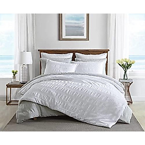 Nautica | Hampton Collection | Cozy & Breathable Cotton Blend Waffle Weave Texture Reversible Comforter Matching Shams, 3-Piece Bedding Set, King, White
