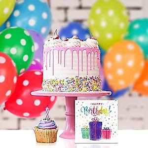 Happy Bites Happy Birthday Gummi Candy Gift Box with Gummi Bears, Sour Neon Gummi Worms, & Peach Gummi Rings - Gluten Free, Fat Free, Dairy Free