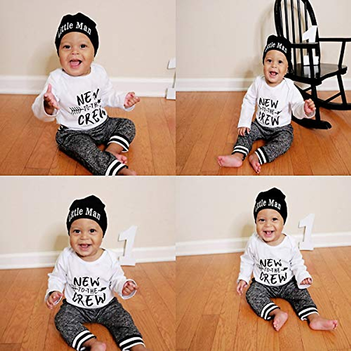 Tepuce Baby Boy Clothes 3-6 Months Letter Print Romper+Long Pants+Hat 3PCS Outfits Set 3-6 months