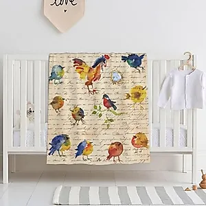 Watercolors Vintage Birds Baby Blanket for Boys Girls, Toddler Newborn Nursery Soft Warm Cozy Bed Blanket Giraffe Print Shower Gift