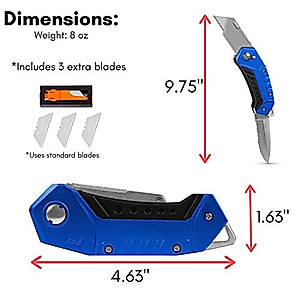 BirdRock Home Premium Folding Utility Knife with Sport Blade – Small Compact Pocket – Folding Box Cutter Tool – 3 Extra Razor Blades – Cut Cardboard Boxes – Locking Safety Knife Set – Heavy Duty