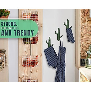 Comfify Set of 3 Hooks Cast Iron Cactus Double Wall Mounted Hooks/Hangers - Decorative Wall Mounted Hooks for Coats, Bags, Towels and More - w/Screws and Anchors Included - Rustic Green