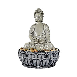 BBabe 11.4inches Sitting Buddha Fountain, Led Indoor Waterfall Fountain Fengshui Meditation Relaxing Decor for Home Office